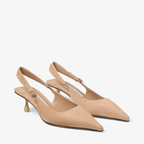 JIMMY CHOO Amel 50 Suede Slingbacks - Chai