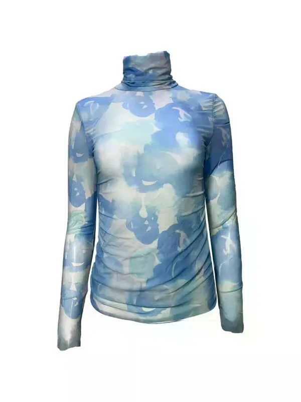 GANNI Printed Turtleneck Long-sleeve Top