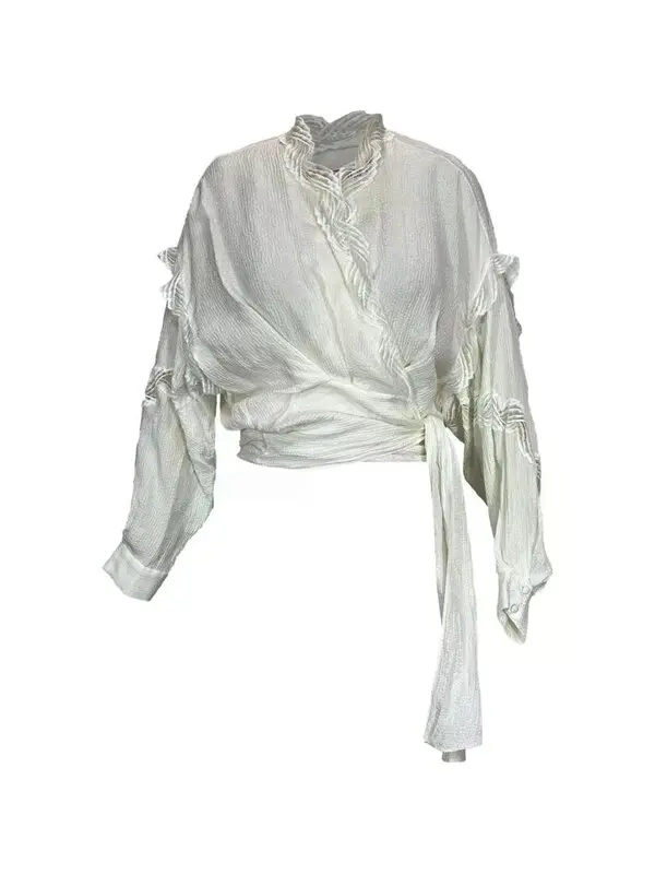 IRO PARIS Lace-trimmed Satin Wrap Blouse