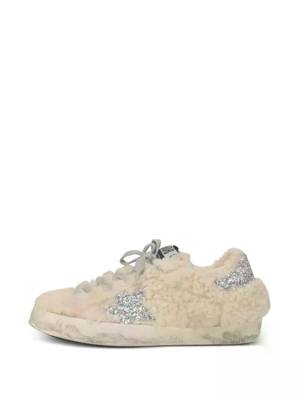 GOLDEN GOOSE Super-star Shearling Glittered Sneakers