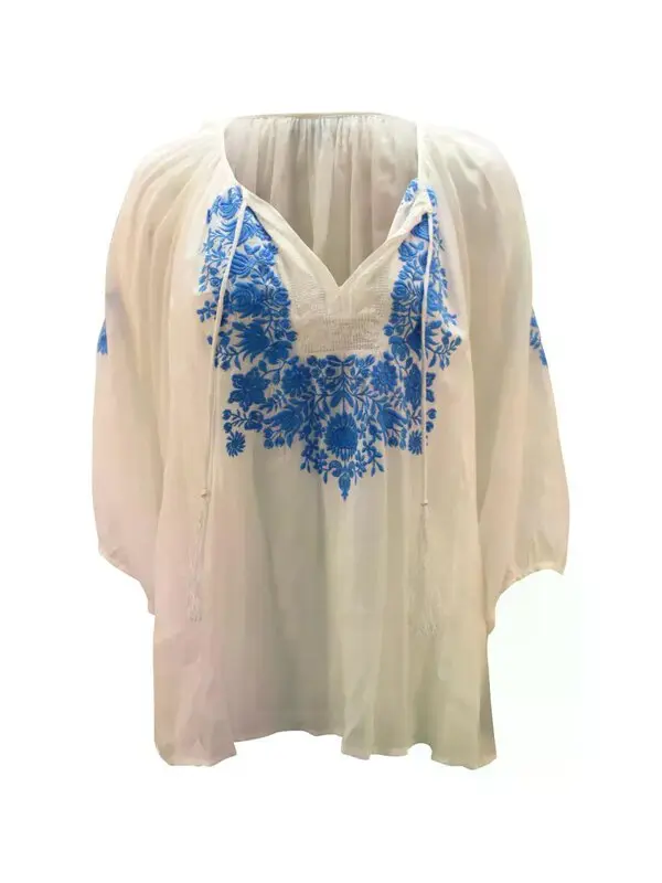 Melissa Odabash Floral-embroidered Voile Blouse