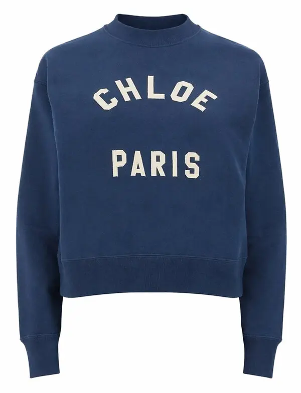 Chloé Cotton Fleece Logo Pullover - Blue