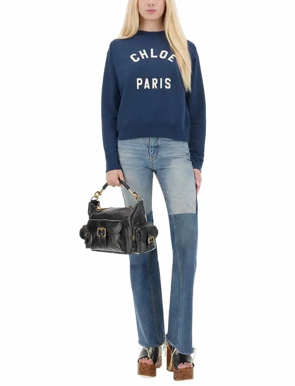 Chloé Cotton Fleece Logo Pullover - Blue
