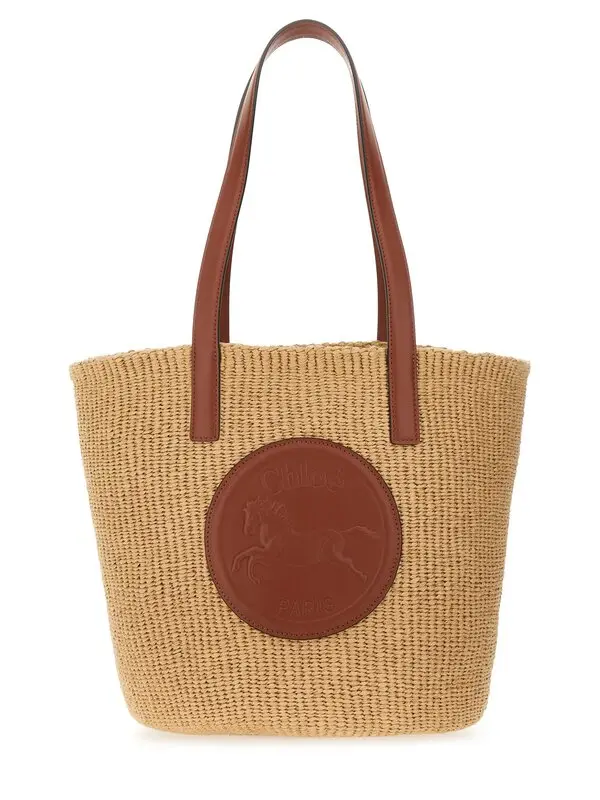 Chloé Large Tote With Horse Medal - Beige