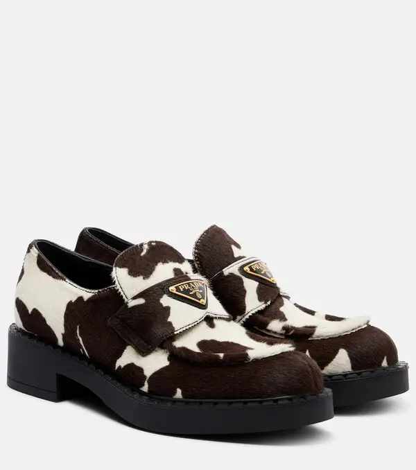 Prada Chocolate Cow-print Calf Hair Loafers - Brown