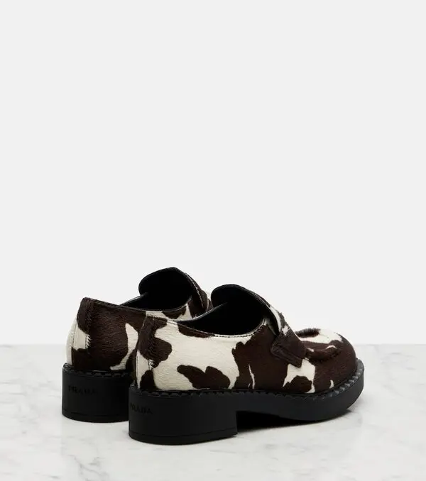 Prada Chocolate Cow-print Calf Hair Loafers - Brown