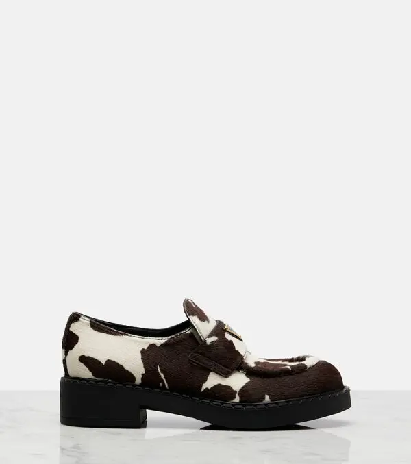 Prada Chocolate Cow-print Calf Hair Loafers - Brown