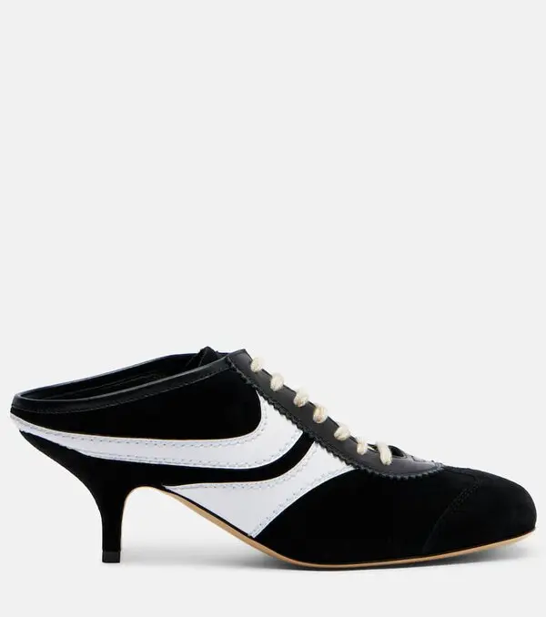 Dries Van Noten White Suede Mules - Black