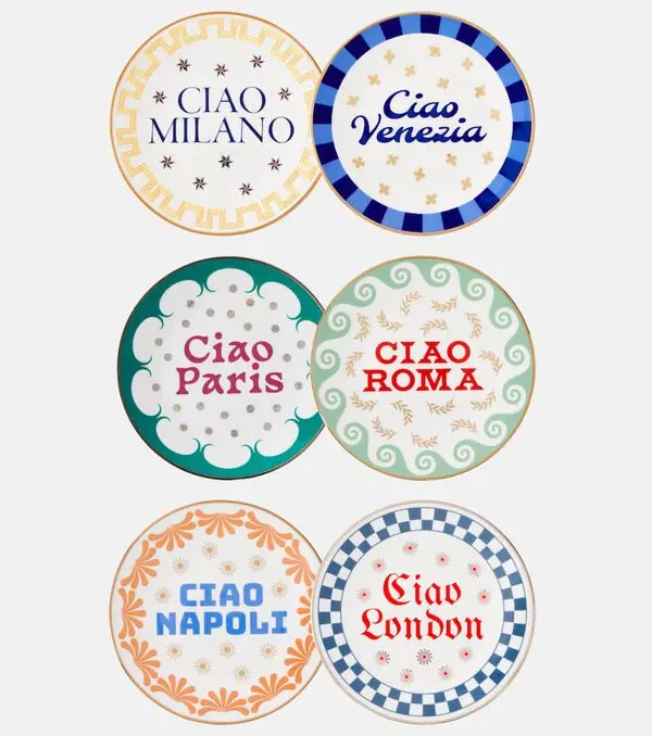 BITOSSI Set Of 6 Porcelain Plates - Multicoloured