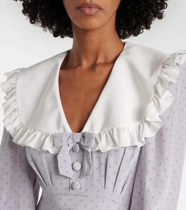 Alessandra Rich Polka-dot Ruffled Silk Midi Dress