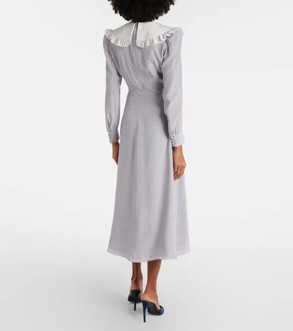 Alessandra Rich Polka-dot Ruffled Silk Midi Dress