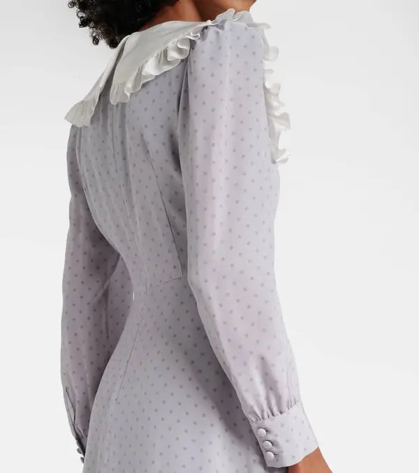 Alessandra Rich Polka-dot Ruffled Silk Midi Dress