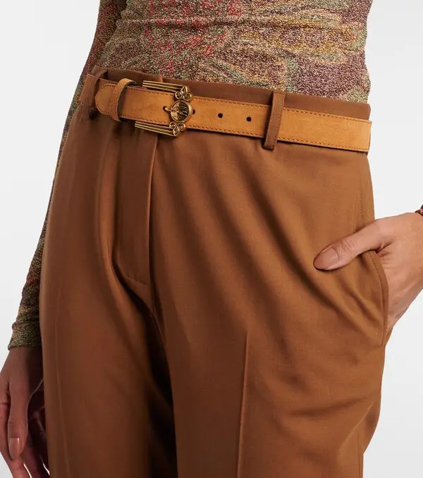 Etro Pegaso Suede Belt With Gold Tone Buckle