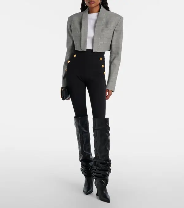 Balmain Houndstooth Cropped Wool-blend Blazer