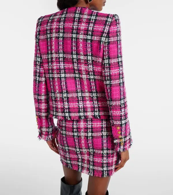 Balmain Checked Cotton And Wool-blend Tweed Jacket - Pink