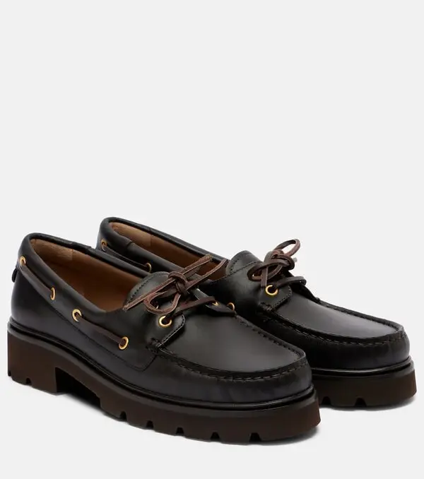 GIANVITO ROSSI Olonne Leather Boat Shoes - Brown