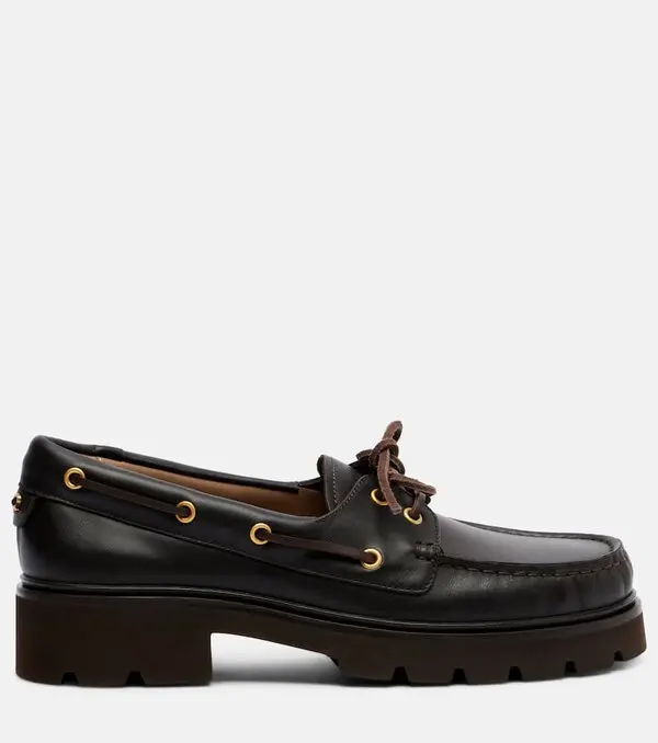 GIANVITO ROSSI Olonne Leather Boat Shoes - Brown