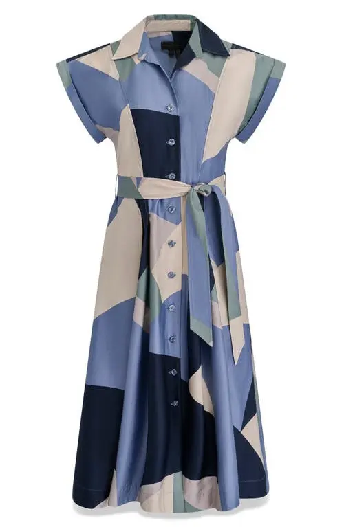 Donna Karan New York Patchwork Belted Midi Shirtdress