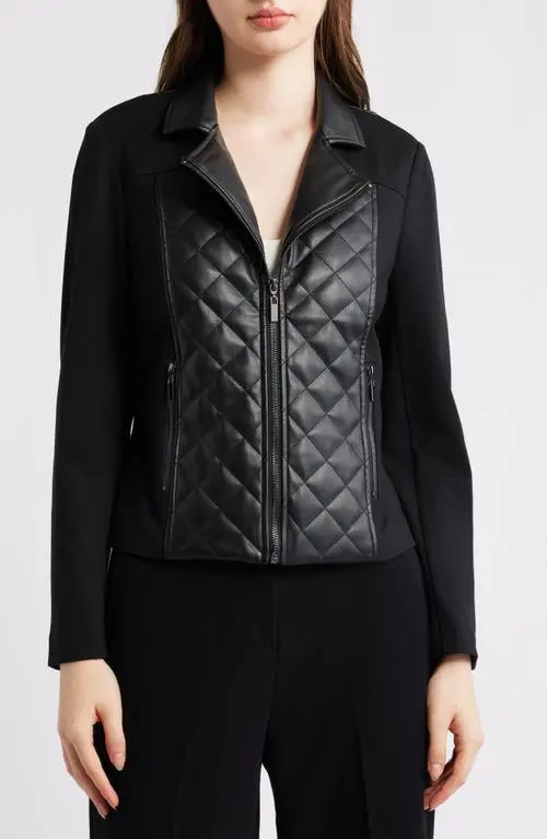 Anne Klein Quilted Mixed Media Moto Jacket