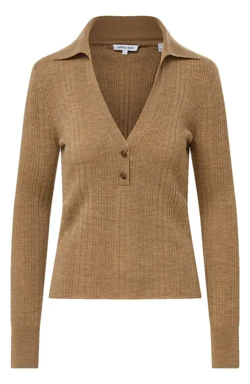 Veronica Beard Rouni Johnny Collar Wool Sweater - Dark Khaki