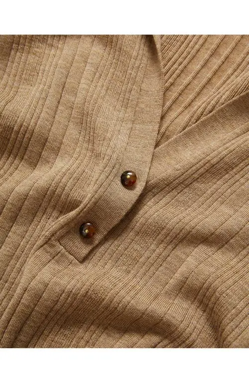 Veronica Beard Rouni Johnny Collar Wool Sweater - Dark Khaki
