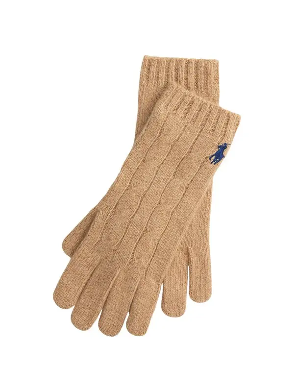 Polo Ralph Lauren Knitted Gloves With Embroidered Logo - Beige