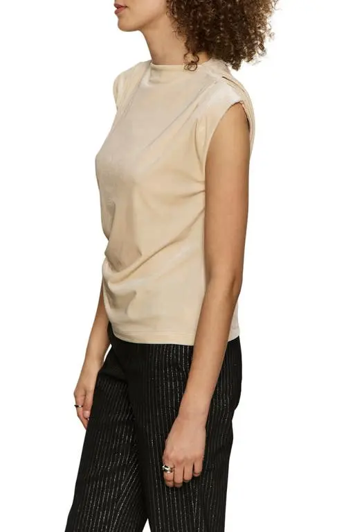Sanctuary Pleated Sleeve Velvet Top - Light Oat Beige