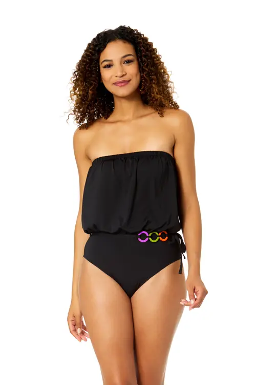 ANNE COLE Strapless Belted Ring One Piece Swimsuit - Mod Tropical