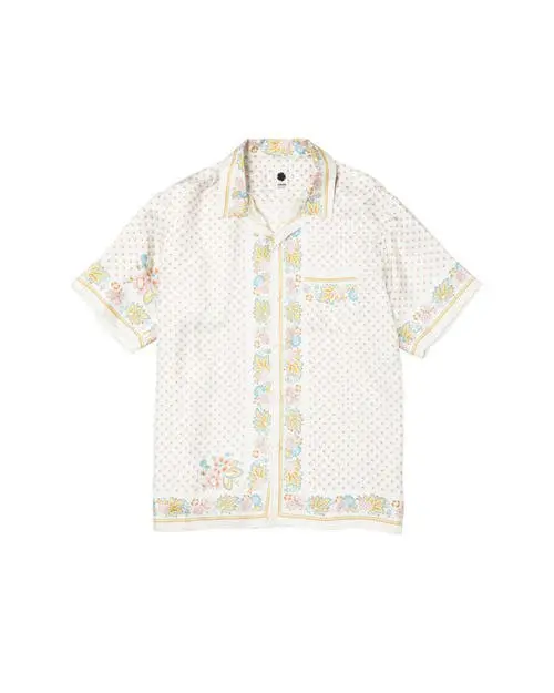 VOWELS Short Sleeve Silk Scarf Shirt - Ivory
