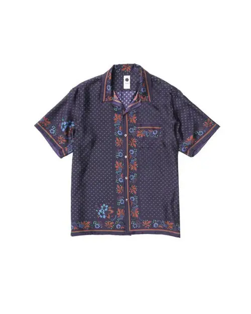 VOWELS Short Sleeve Silk Scarf Shirt - Purple