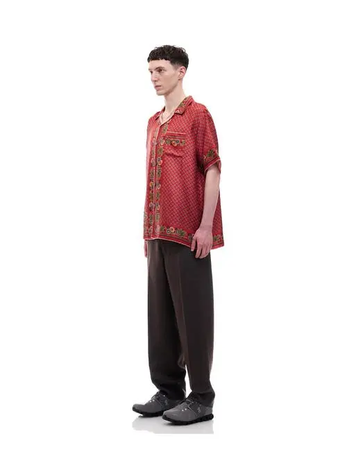 VOWELS Short Sleeve Silk Scarf Shirt - Red