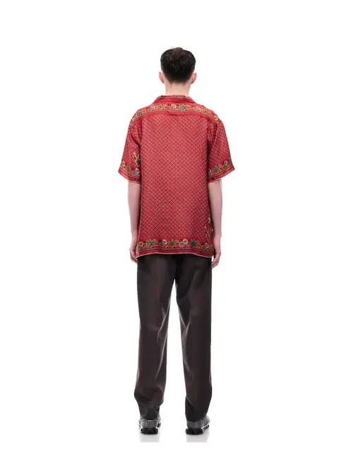 VOWELS Short Sleeve Silk Scarf Shirt - Red
