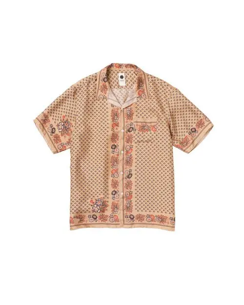 VOWELS Short Sleeve Silk Scarf Shirt - Sand