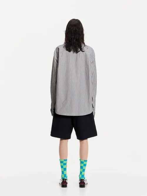 VOWELS Striped Button Down Shirt - Black
