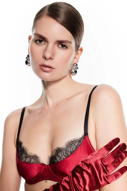 MERS SILK Hera Brasilk & Lace Underwire Balconette Bra - Red