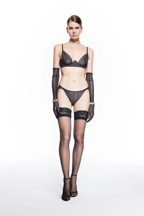 MERS SILK Silvery Panties Lace Brazilian Panties