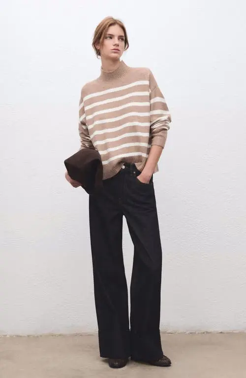 Mango Oversize Stripe Mock Neck Sweater - Light/pastel Beige
