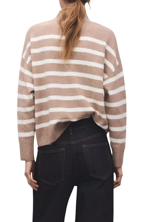 Mango Oversize Stripe Mock Neck Sweater - Light/pastel Beige