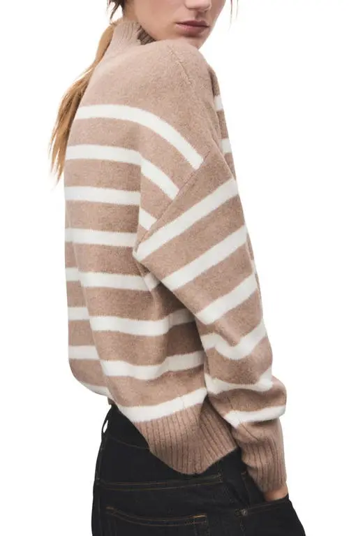 Mango Oversize Stripe Mock Neck Sweater - Light/pastel Beige