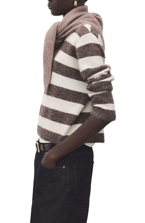 Mango Striped Crewneck Sweater - Brown