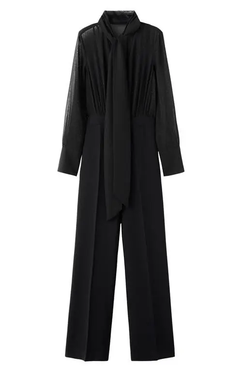Mango Diamante Detail Mixed Media Jumpsuit - Black