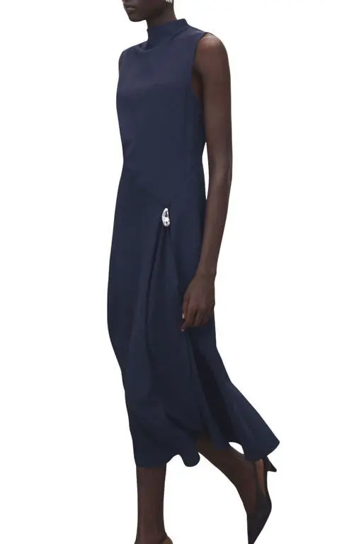 Mango Mock Neck Midi Dress - Dark Navy