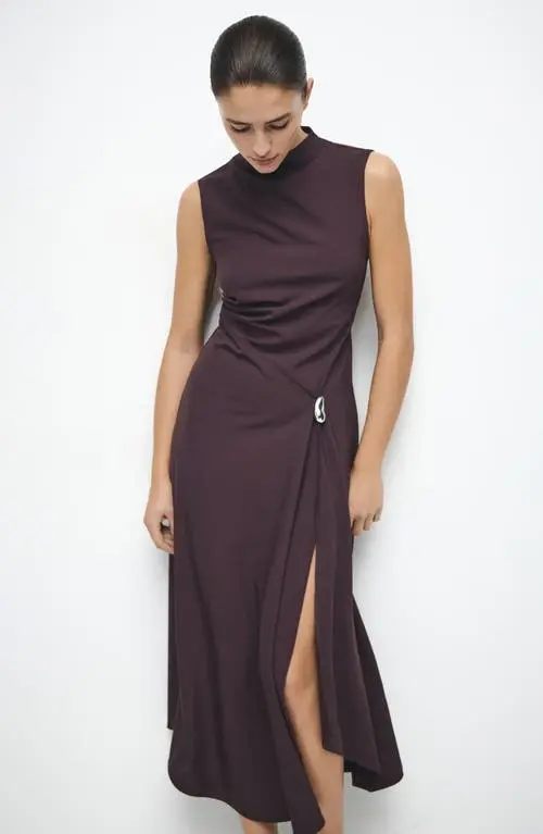 Mango Mock Neck A-line Midi Dress - Wine