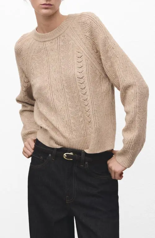 Mango Pointelle Crewneck Sweater - Medium Brown