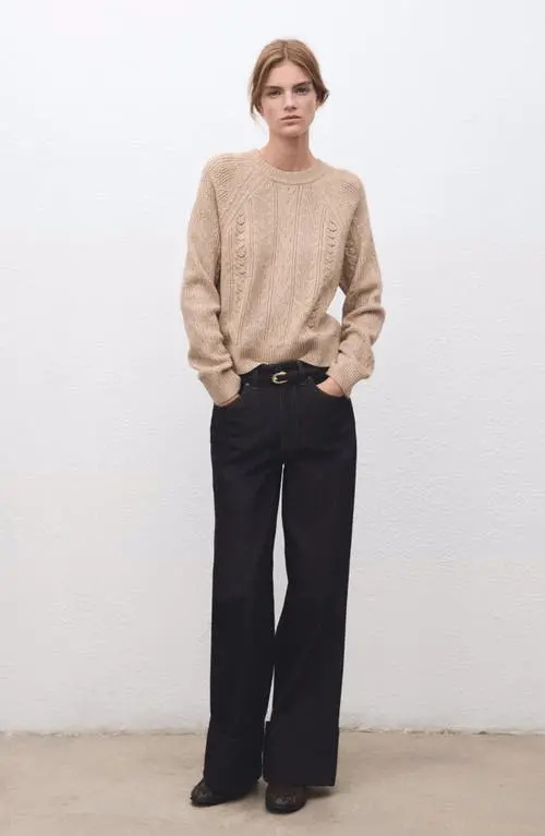 Mango Pointelle Crewneck Sweater - Medium Brown