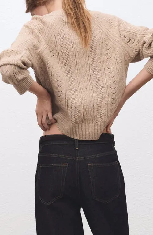 Mango Pointelle Crewneck Sweater - Medium Brown