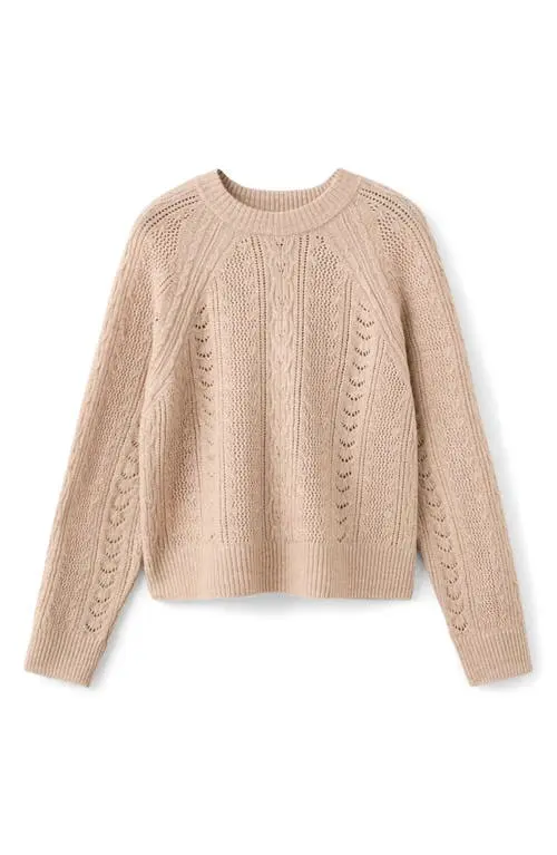 Mango Pointelle Crewneck Sweater - Medium Brown