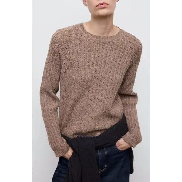 Mango Pointelle Crewneck Sweater - Brown
