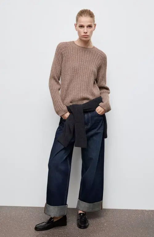 Mango Pointelle Crewneck Sweater - Brown