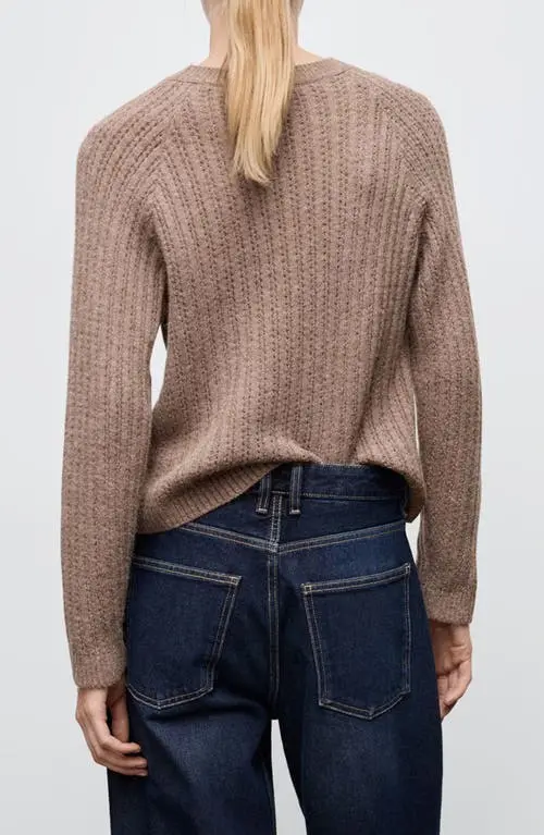 Mango Pointelle Crewneck Sweater - Brown